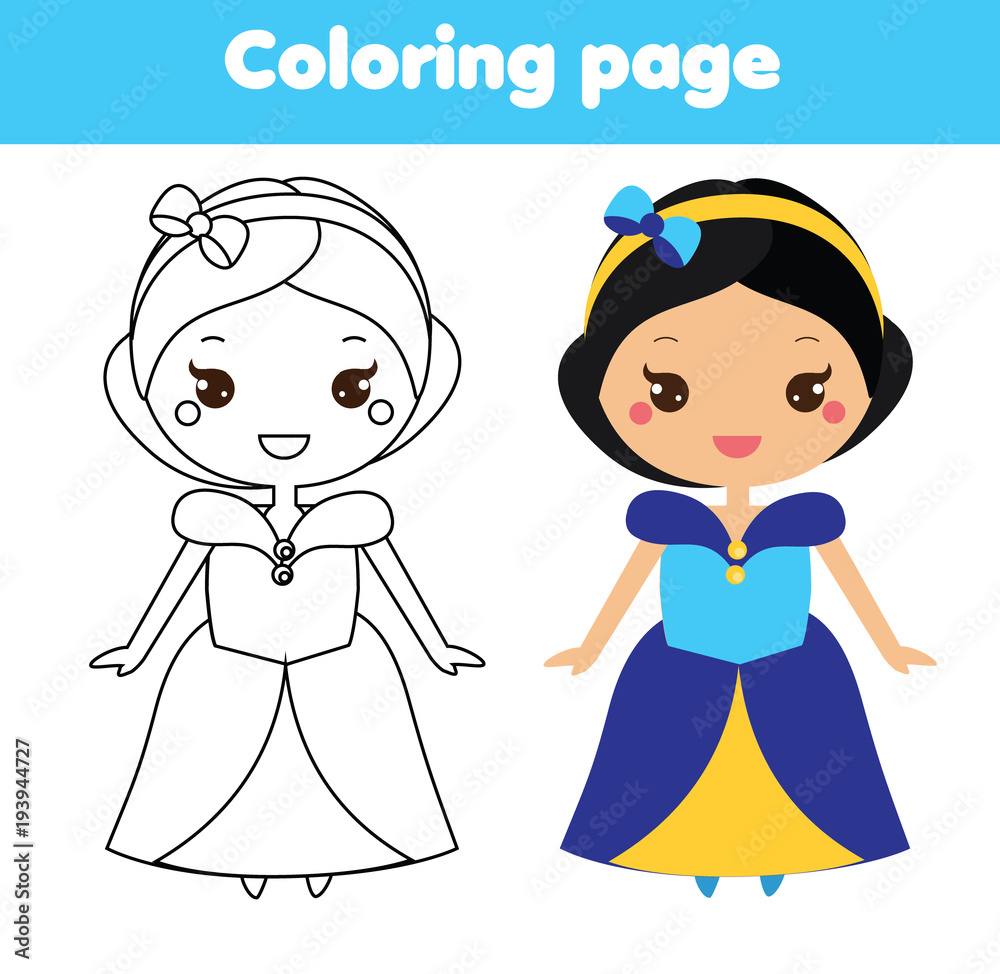 Princess coloring page. Educational game. Printable activity for ...