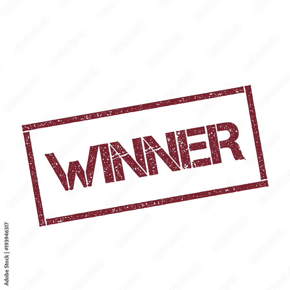 Winner rectangular stamp. Textured red seal with text isolated on white ...