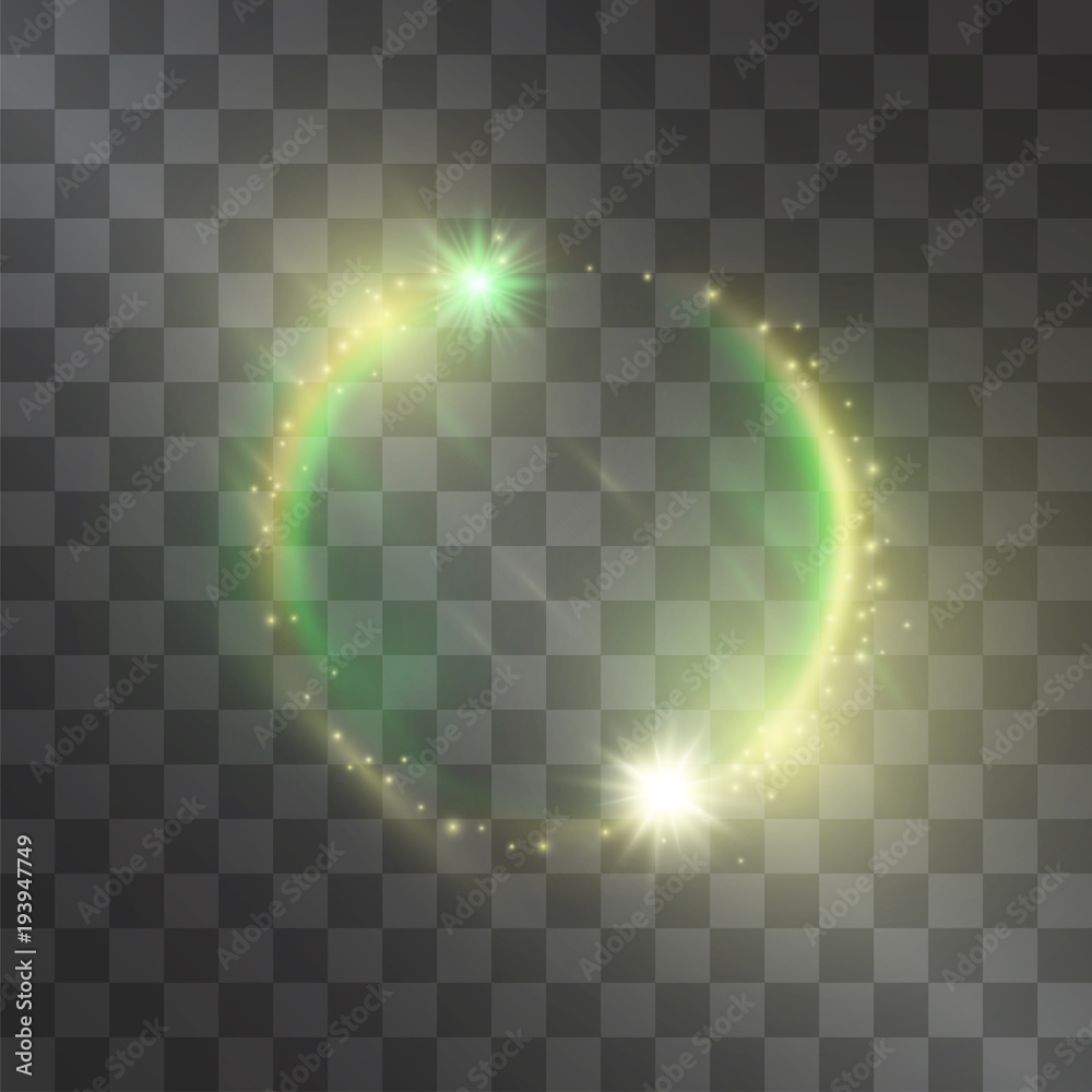 Golden and green light effect with circle rotating sheeny frame comet ...