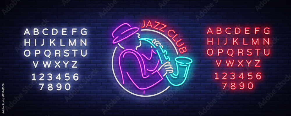 Jazz Club Neon Vector. Neon sign, Logo, Brilliant Banner, Bright Night ...