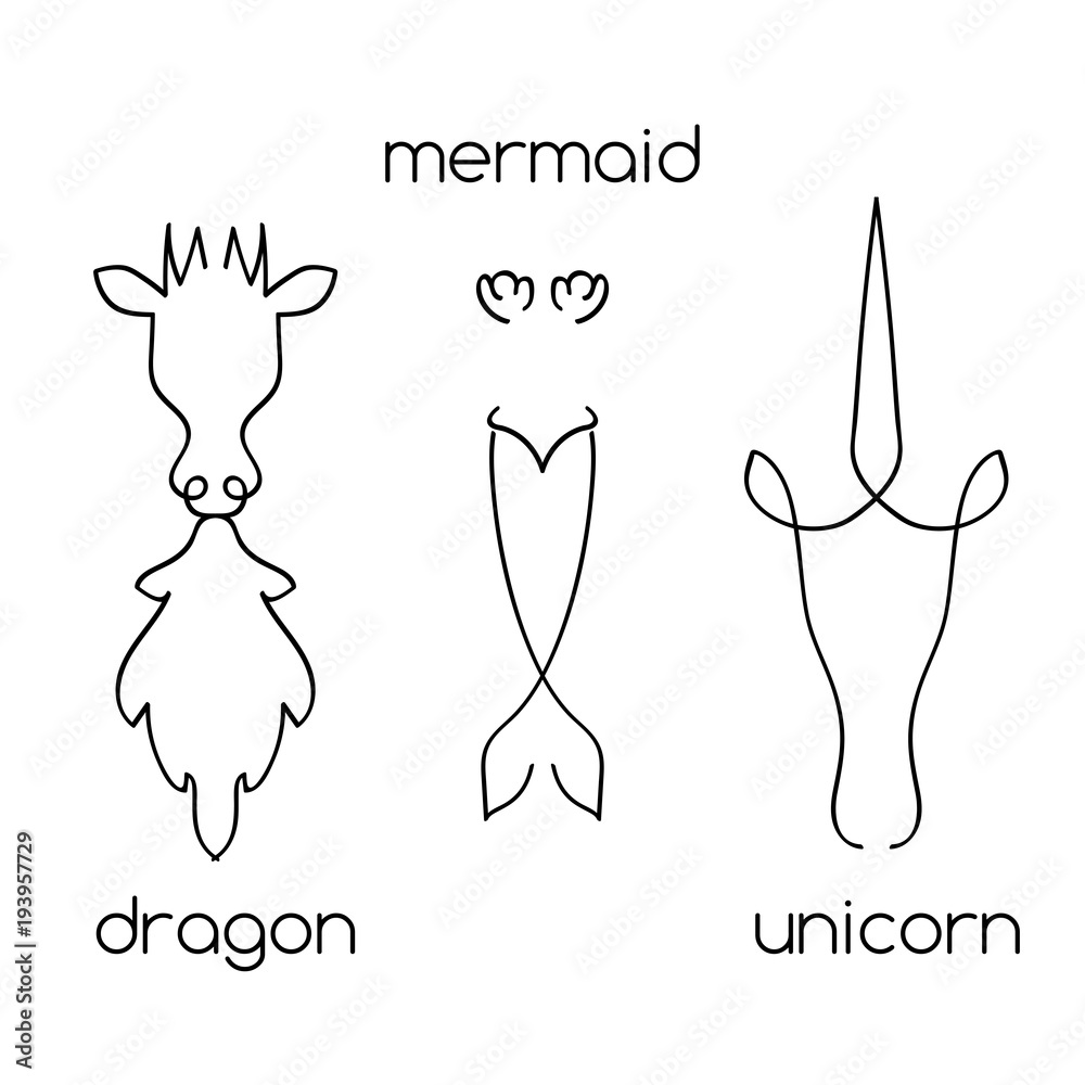 Mythical creatures line art set Stock Vector | Adobe Stock Mythical creatures line art set Stock Vector | Adobe Stock
