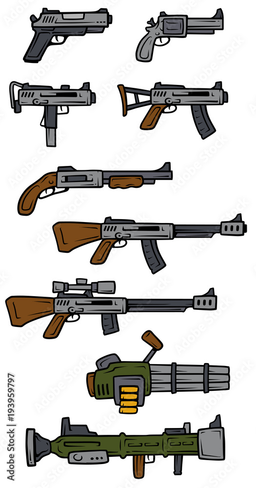 Cartoon weapons and firearms vector icons Stock Vector | Adobe Stock