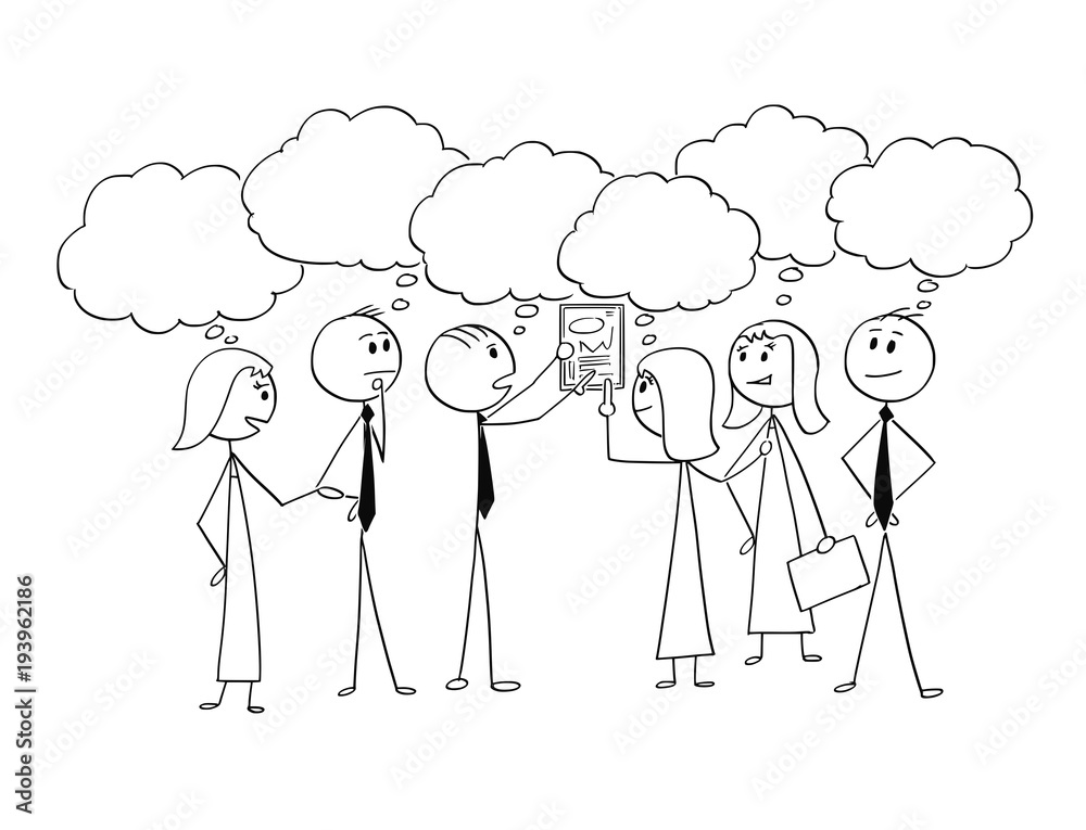Cartoon stick man drawing conceptual illustration of business team or ...