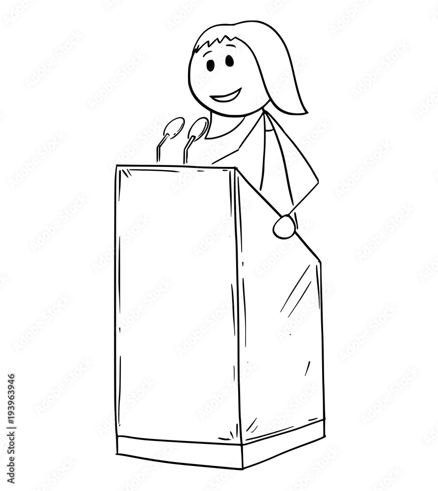 Cartoon stick man drawing conceptual illustration of businesswoman or ...