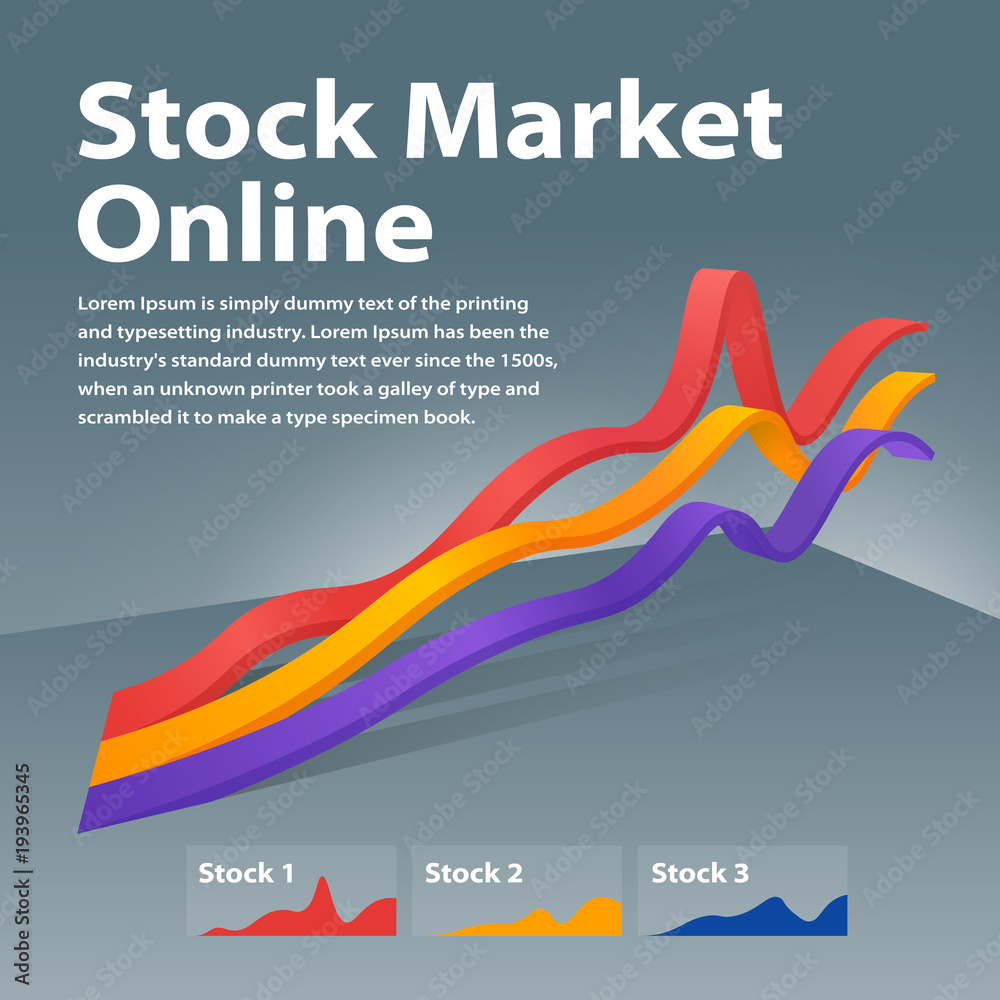 Stock market online. Visualization infographic concept. Linear graph 3d ...