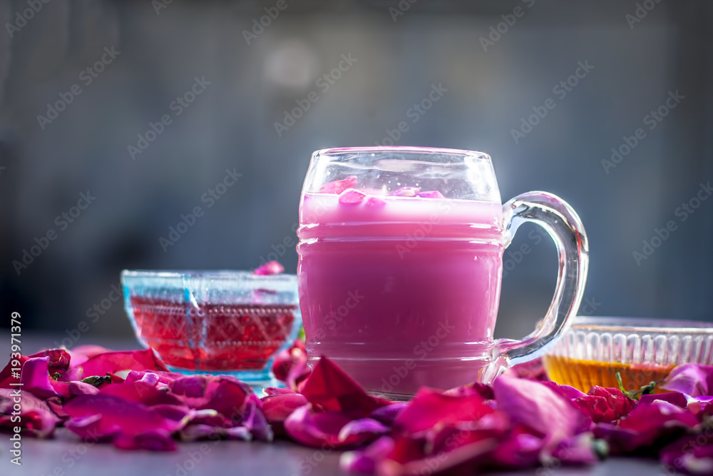 Indian/Asian popular summer drink i.e. Gulab Shake or Rose shake ...