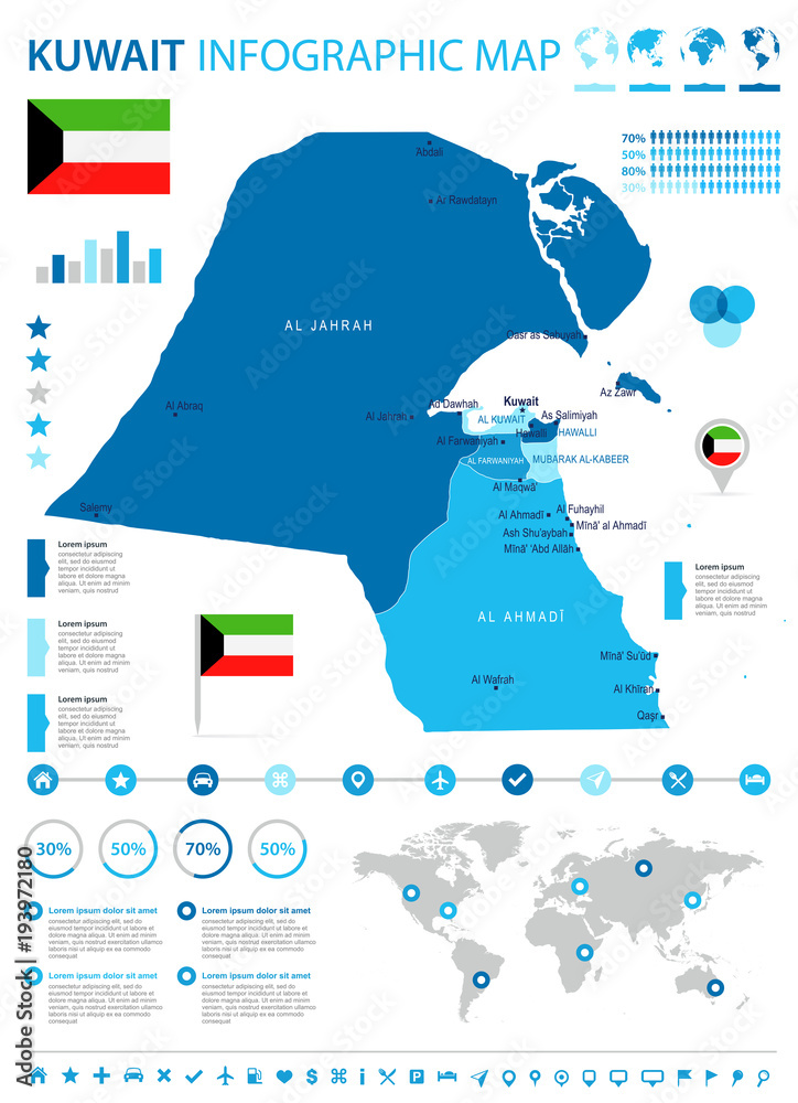 Kuwait - infographic map and flag - Detailed Vector Illustration Stock ...