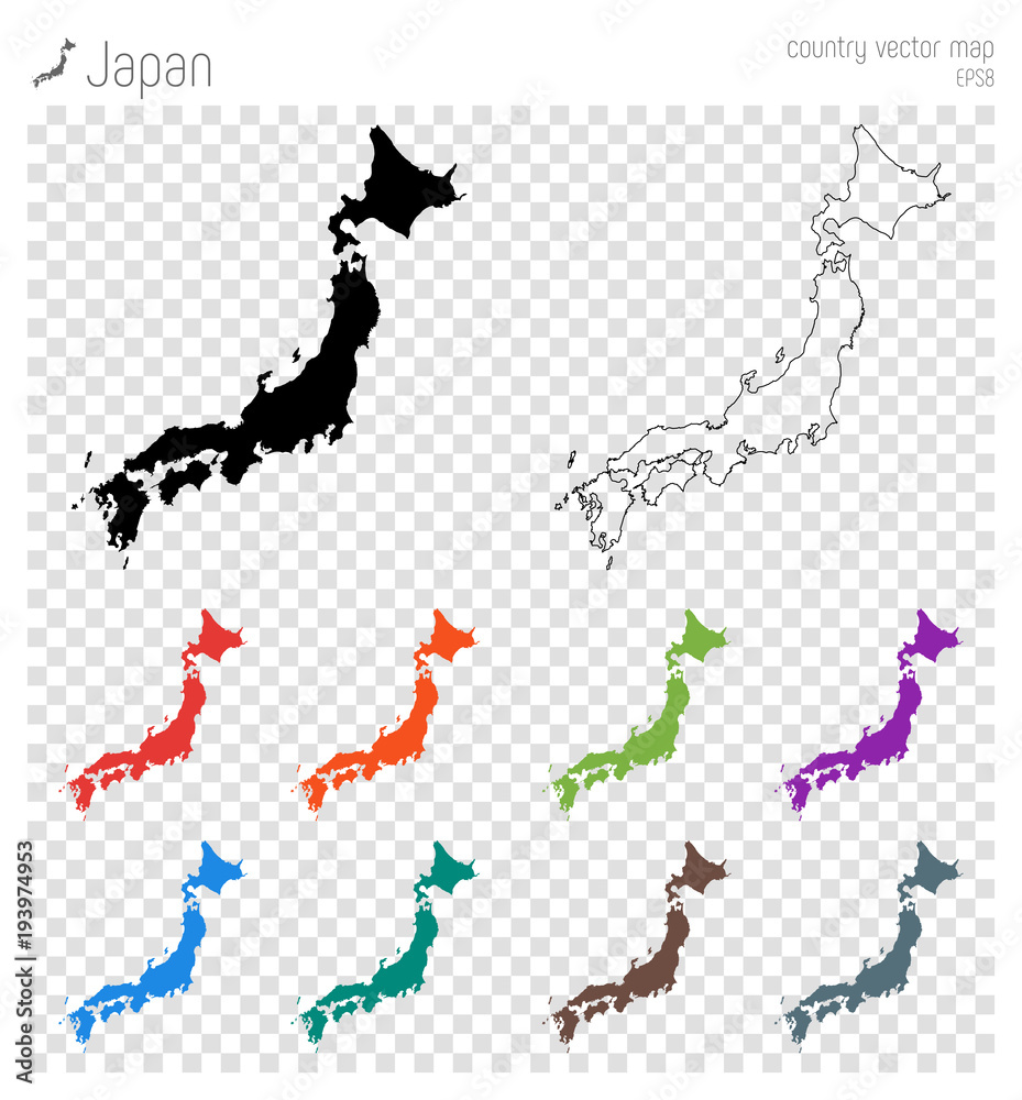 Japan high detailed map. Country silhouette icon. Isolated Japan black ...