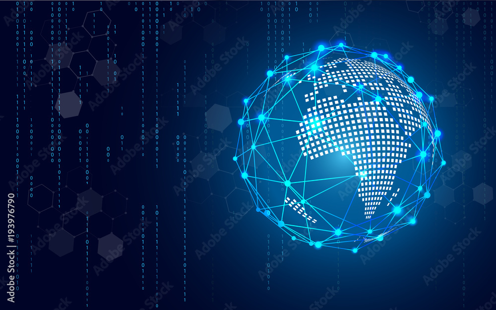 Blue Technology Circle And Computer Science Abstract Background With Blue And Binary Code Matrix