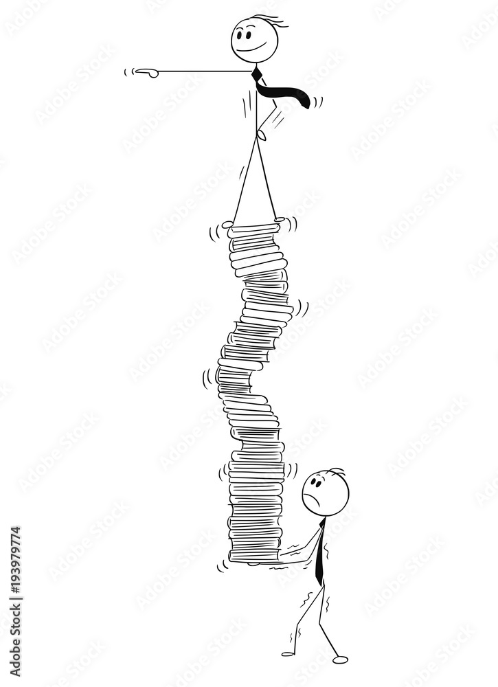 Cartoon stick man drawing conceptual illustration of businessman carry ...