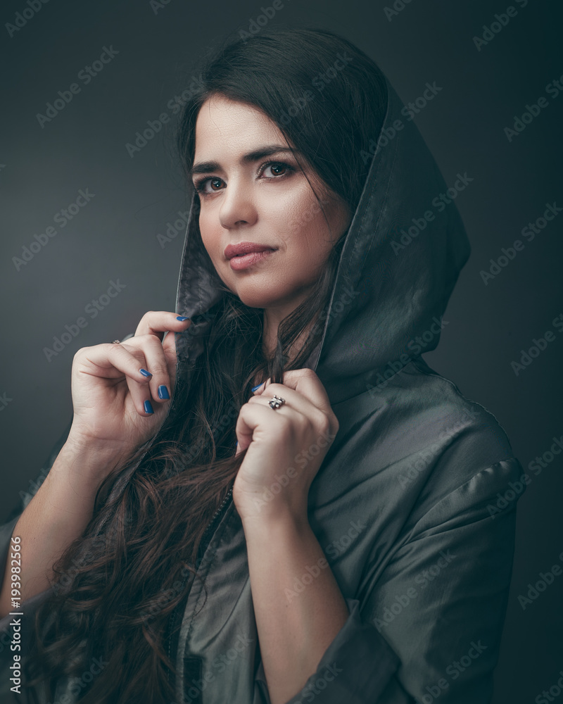 Beautiful plus size model posing at camera, dramatic female portrait ...