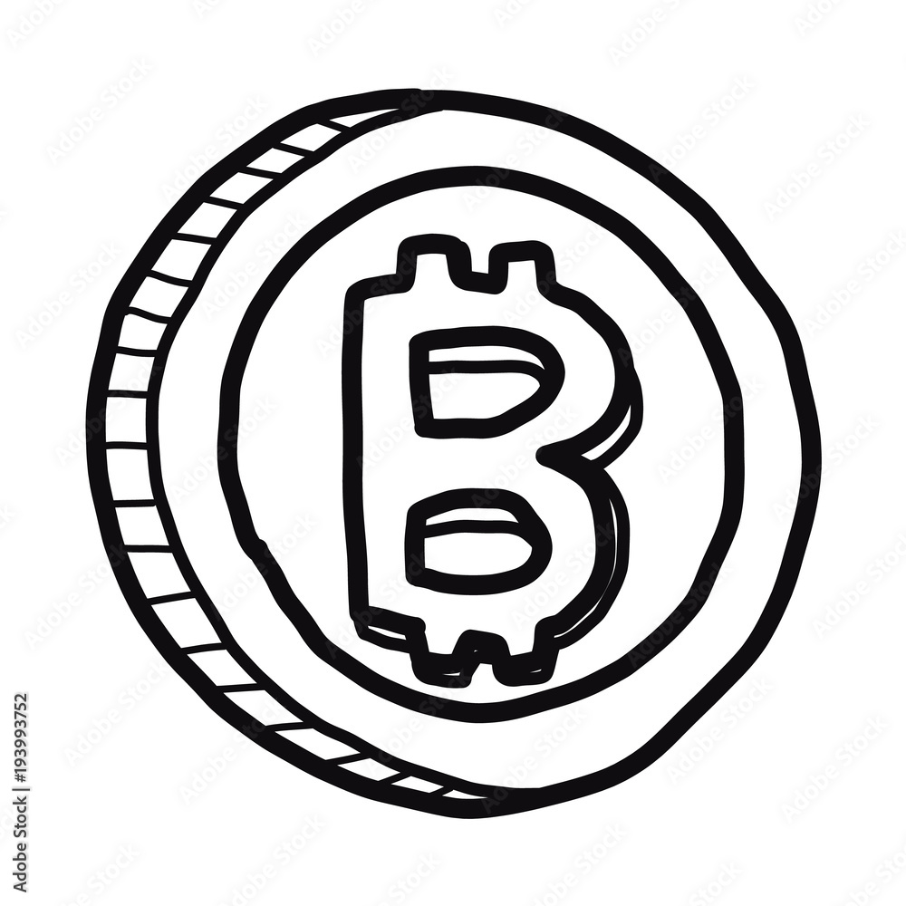 bitcoin / cartoon vector and illustration, black and white, hand drawn ...