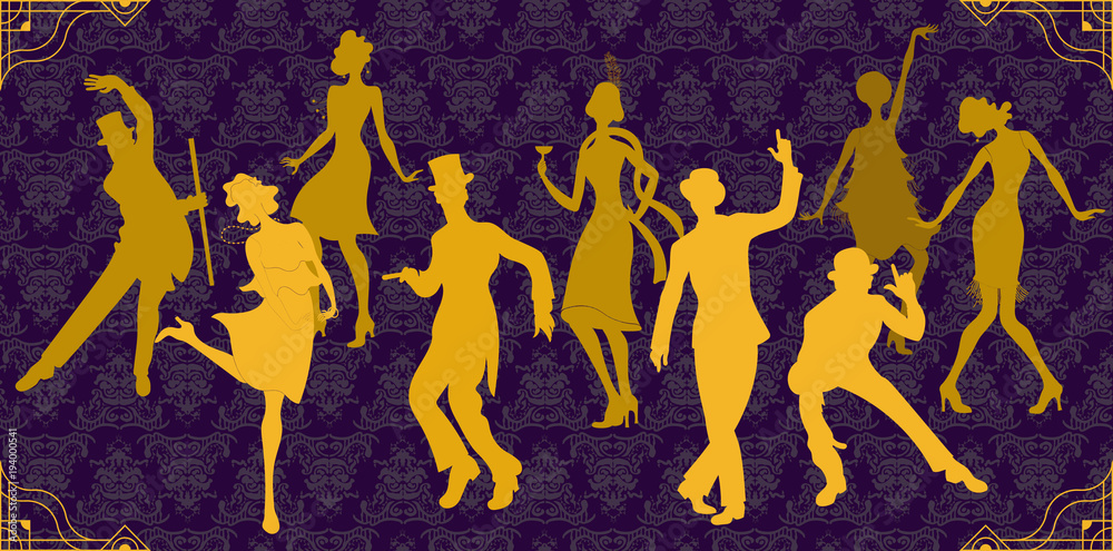 Retro party. Vintage style. Group of retro woman and man dancing ...