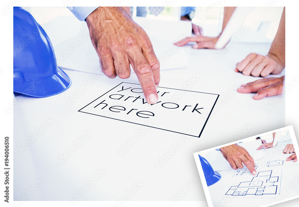 Workers with Blueprint Mockup 1 Stock Template | Adobe Stock