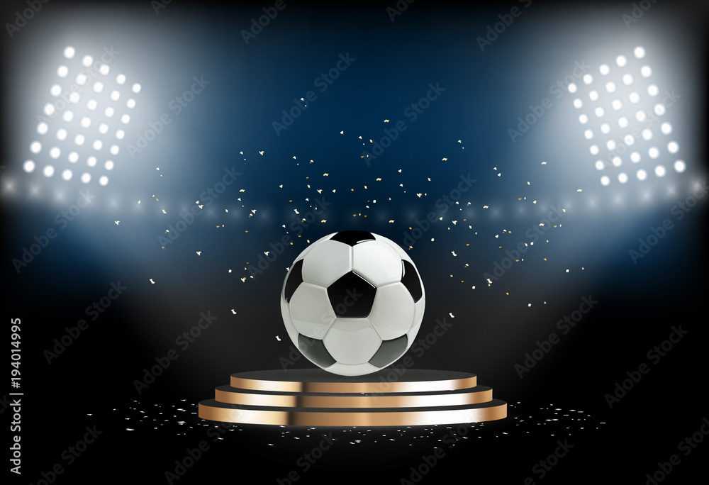 Round podium with soccer ball. Football pedestal for award ceremony ...