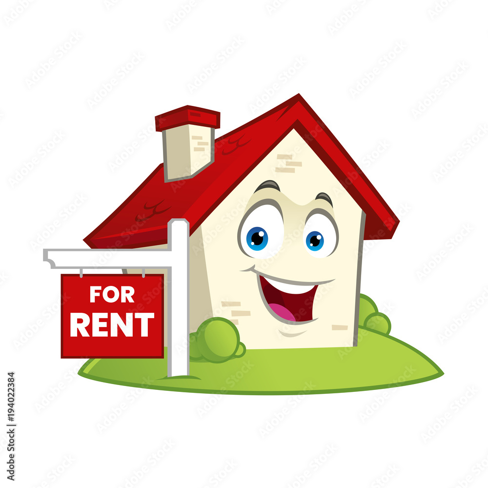 Vector illustration of a funny house with a rent sign Stock ...
