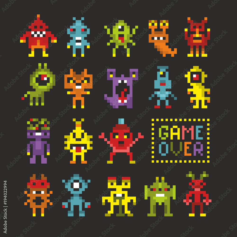 Cool set of 8 bit monsters. Stock Vector | Adobe Stock