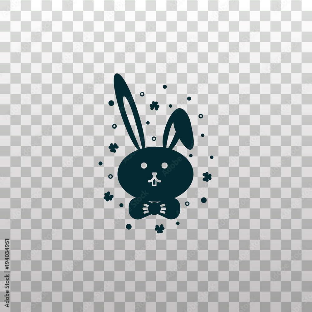 Cute bunny, rabbit or hare face - black silhouette icon on isolated ...