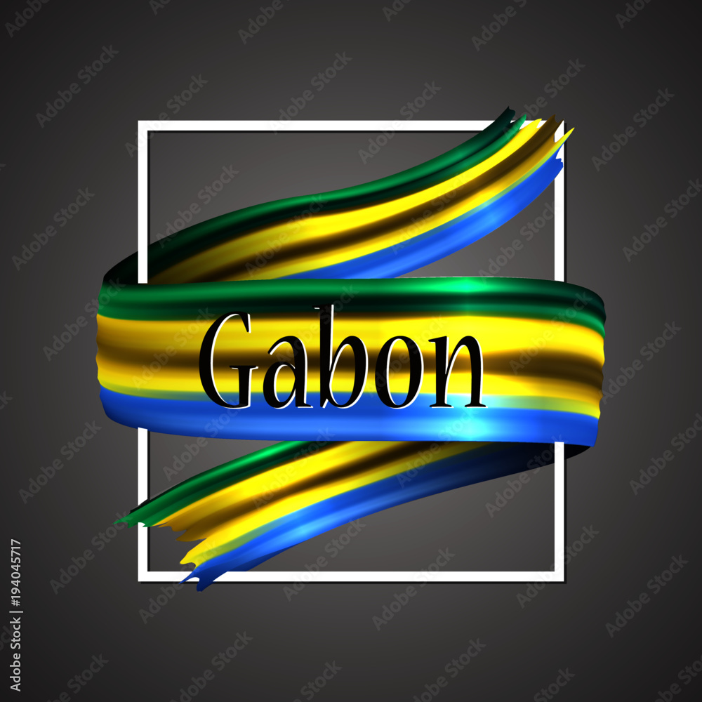 Gabon flag. Official national colors. Gaboni 3d realistic ribbon ...