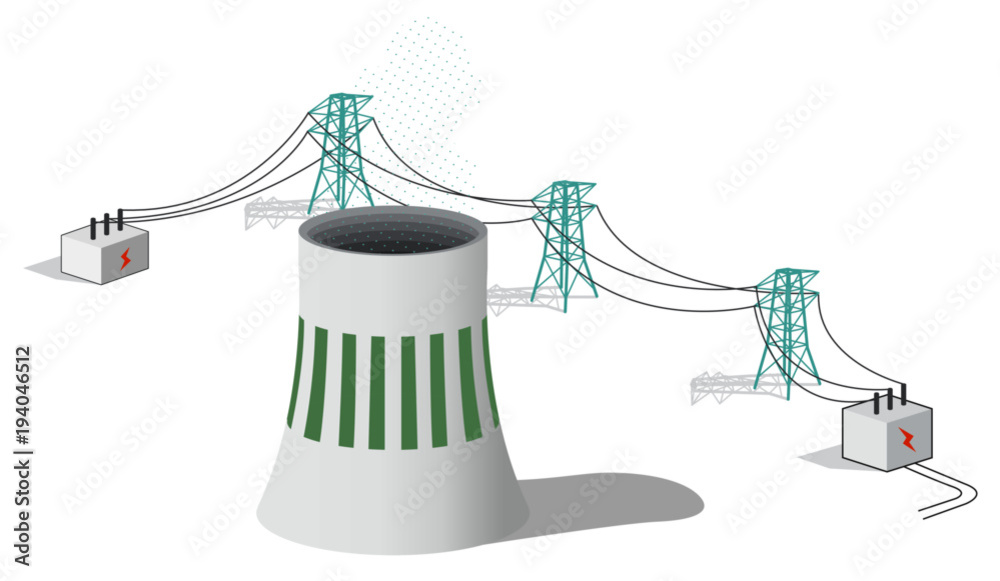 Electricity lines with power plant Stock Vector | Adobe Stock