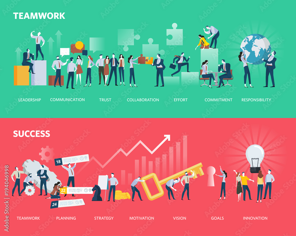 Flat design style web banners of teamwork and success. Vector ...