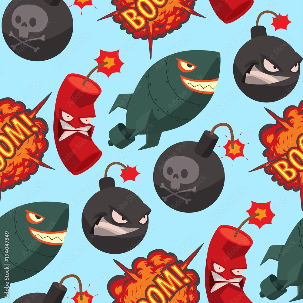 Bomb dynamite fuse vector seamless pattern background illustration ...