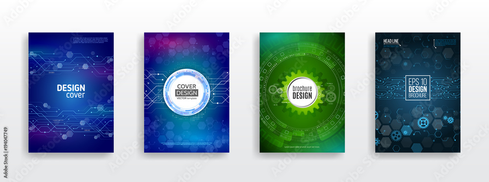 Abstract technology brochure templates. High tech cover design concept ...