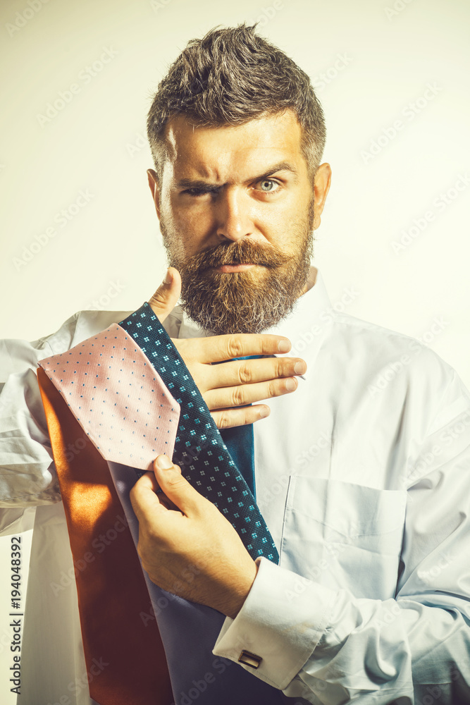 Beginning of working day of businessman, banker, boss. Morning dress up ...