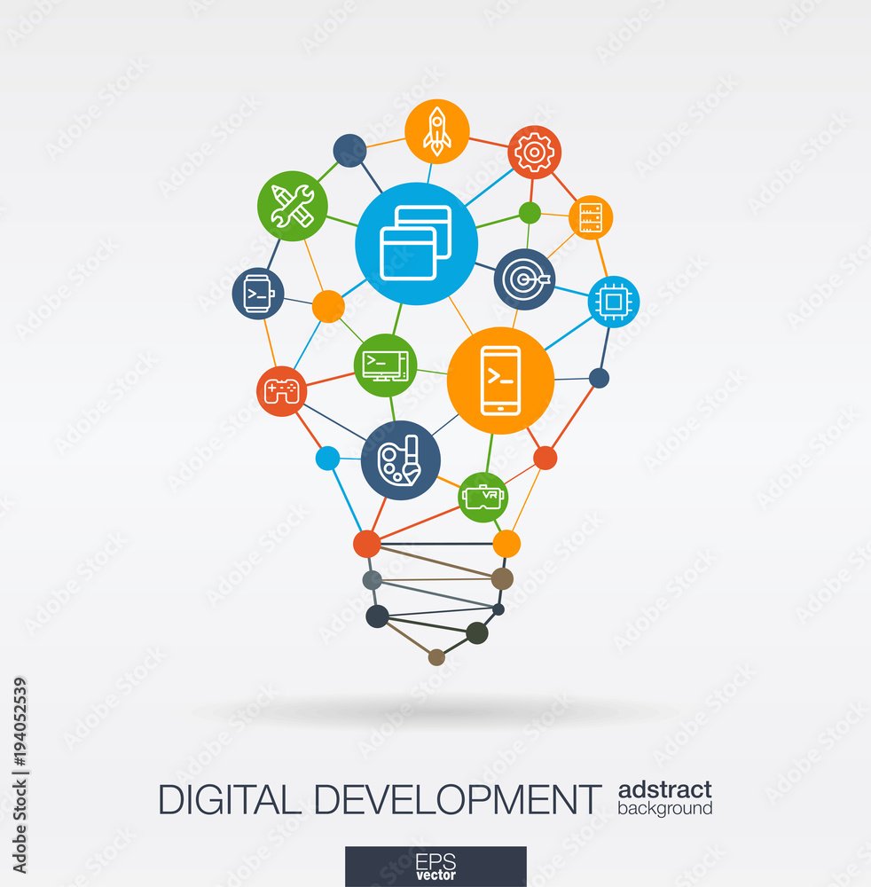 Development integrated thin line icons. Idea, solution in light bulb ...