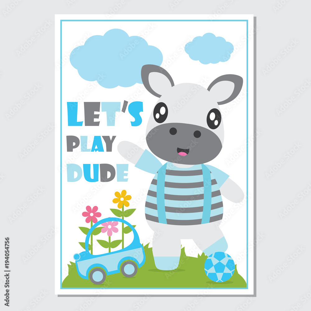 Cute zebra boy with his toys vector cartoon illustration for kid book ...