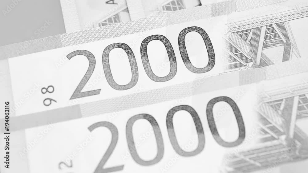 Banknotes close-up. Protection against forgery. Blue paper money ...