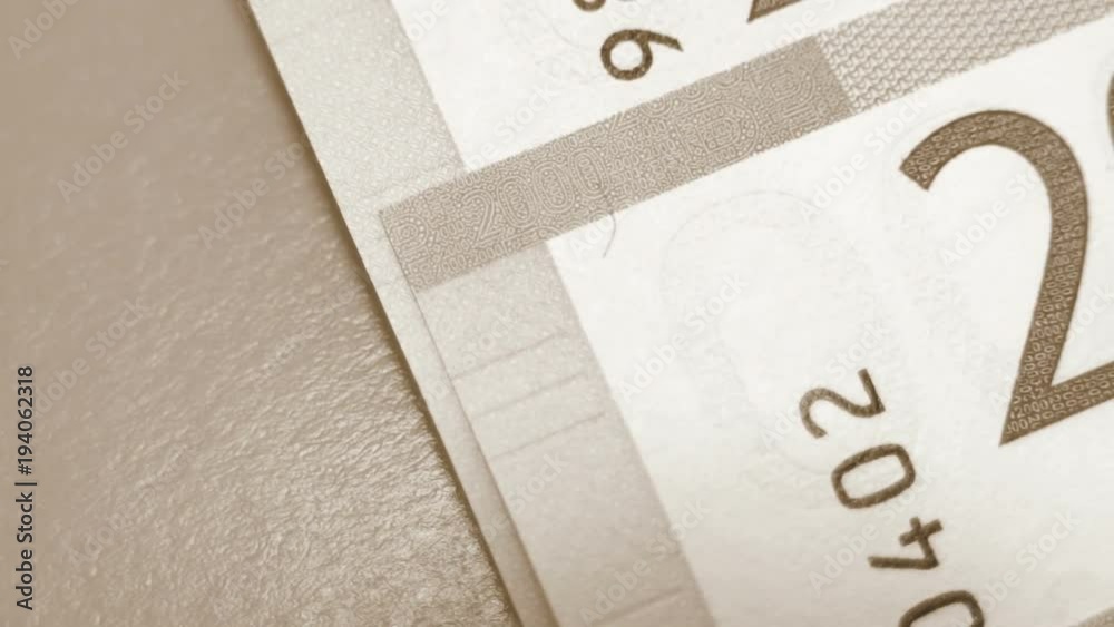 Banknotes close-up. Protection against forgery. Blue paper money ...