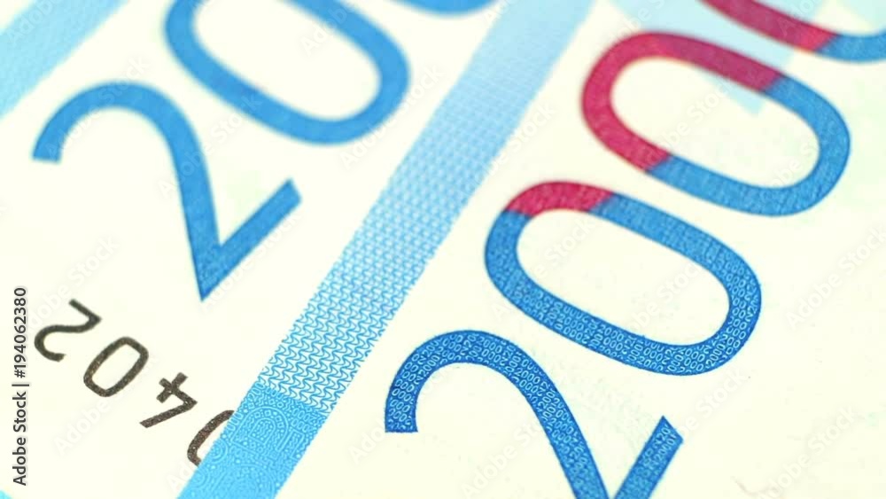 Banknotes close-up. Protection against forgery. Blue paper money ...