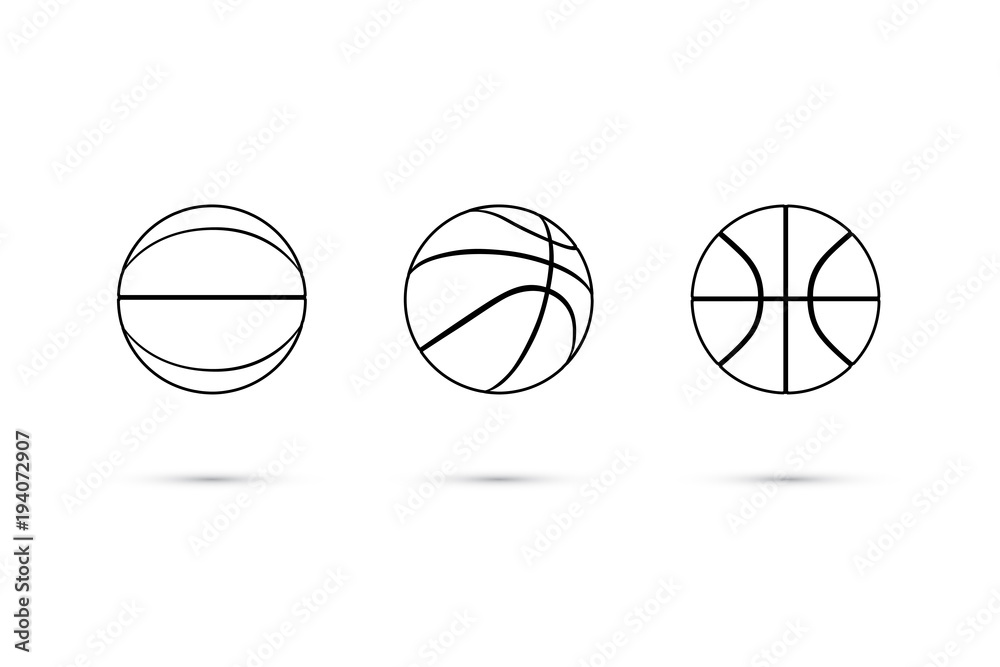 Vector black basketball ball line icon set isolated on white background ...