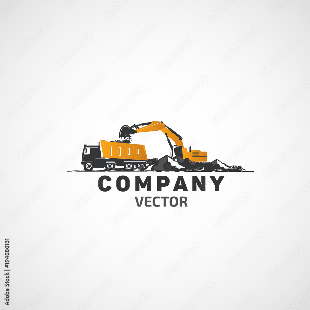 Vector excavator and construction dump truck. Stock Vector | Adobe Stock