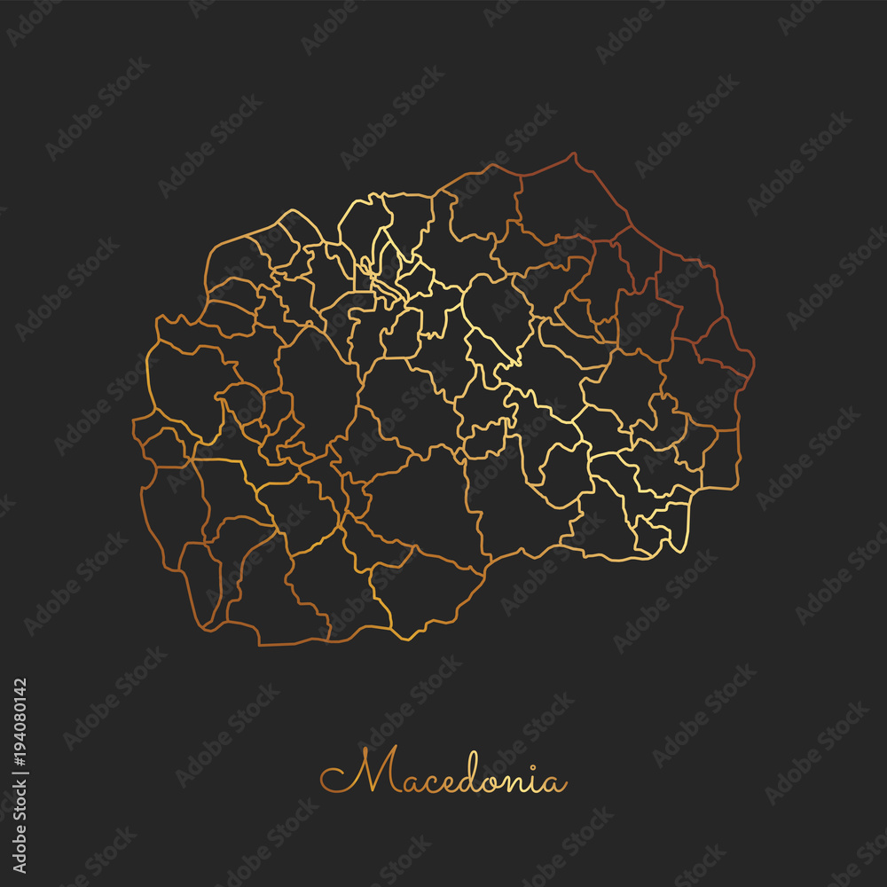 Macedonia region map: golden gradient outline on dark background ...