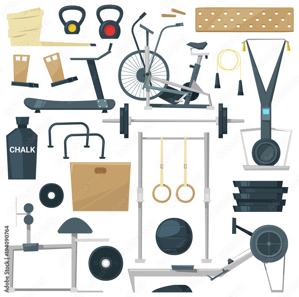Fitness equipment vector gym machine for doing sport exercises on ...