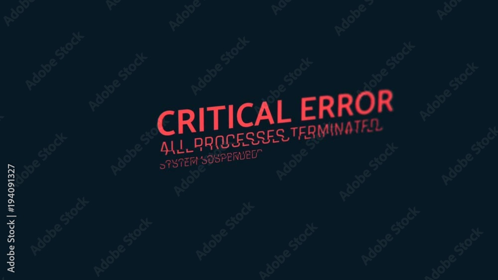 Critical error message zooming on screen, computer malfunction, hacking attack. Computer system ...