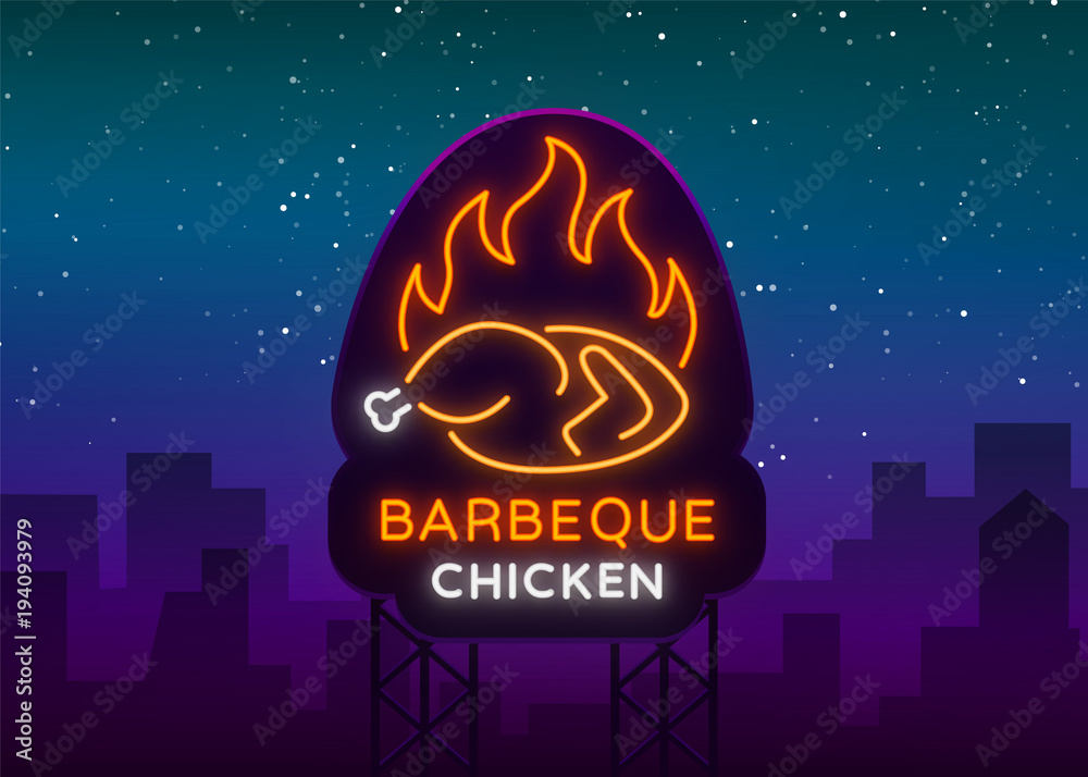 Logo Chicken Barbecue is a neon-style logo for a food store and a ...