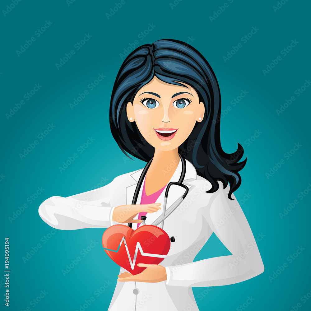 Doctor cardiologist with red heart. Female doctor with stethoscope ...