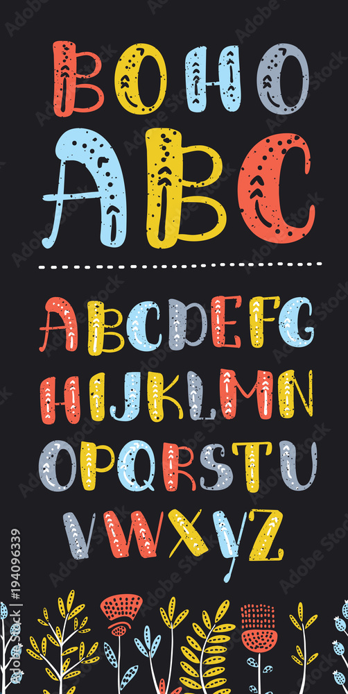 Tribal Alphabet. Vector ethnic letters and arrows. Cute and funny ABS ...