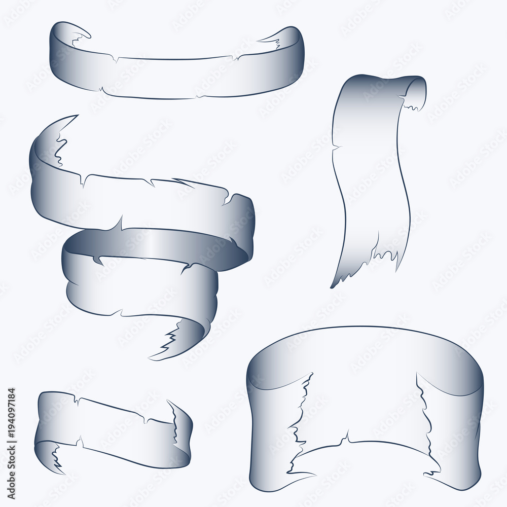 vector wave ribbon set with ripped edges drawn by hand. isolated on ...