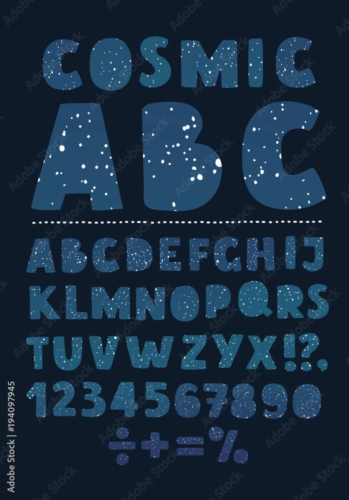 The font in the form of constellations located in the night sky ...
