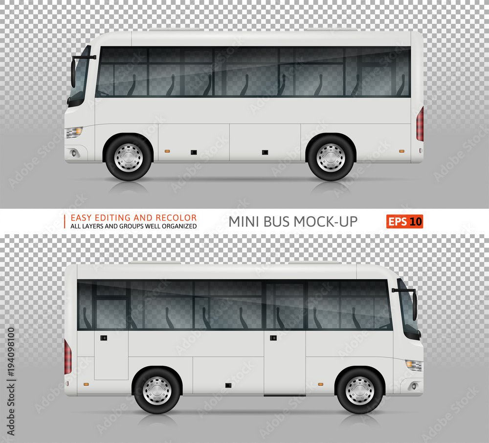 Bus vector mock-up. Isolated template of realistic city transport on ...