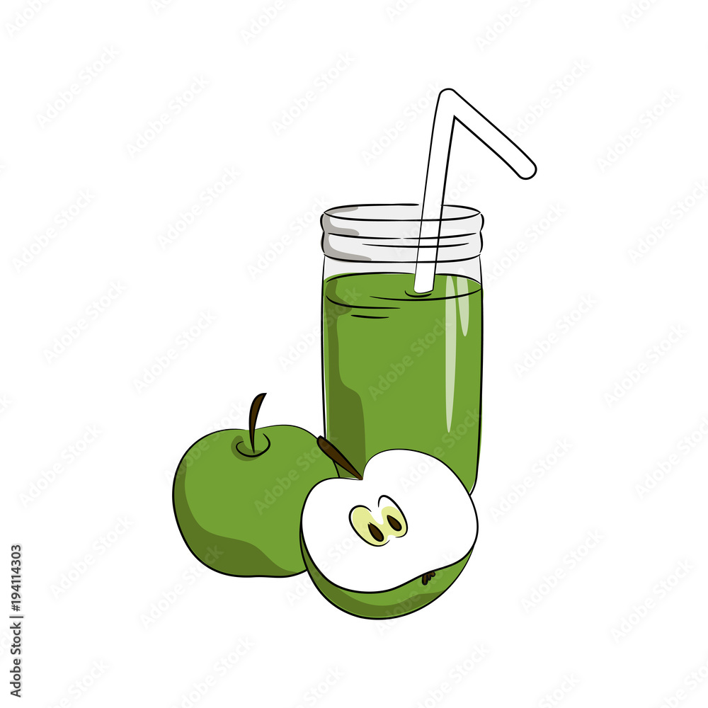 vector color apple fruit smoothy juice in jar coloring book, healthy ...