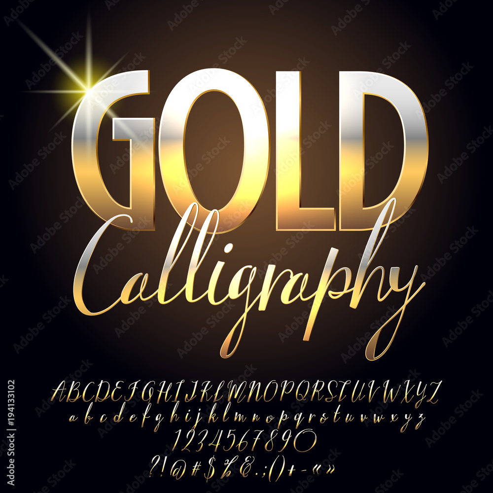 Vector beautiful Gold Calligraphy Alphabet. Set of Luxury Elegant ...