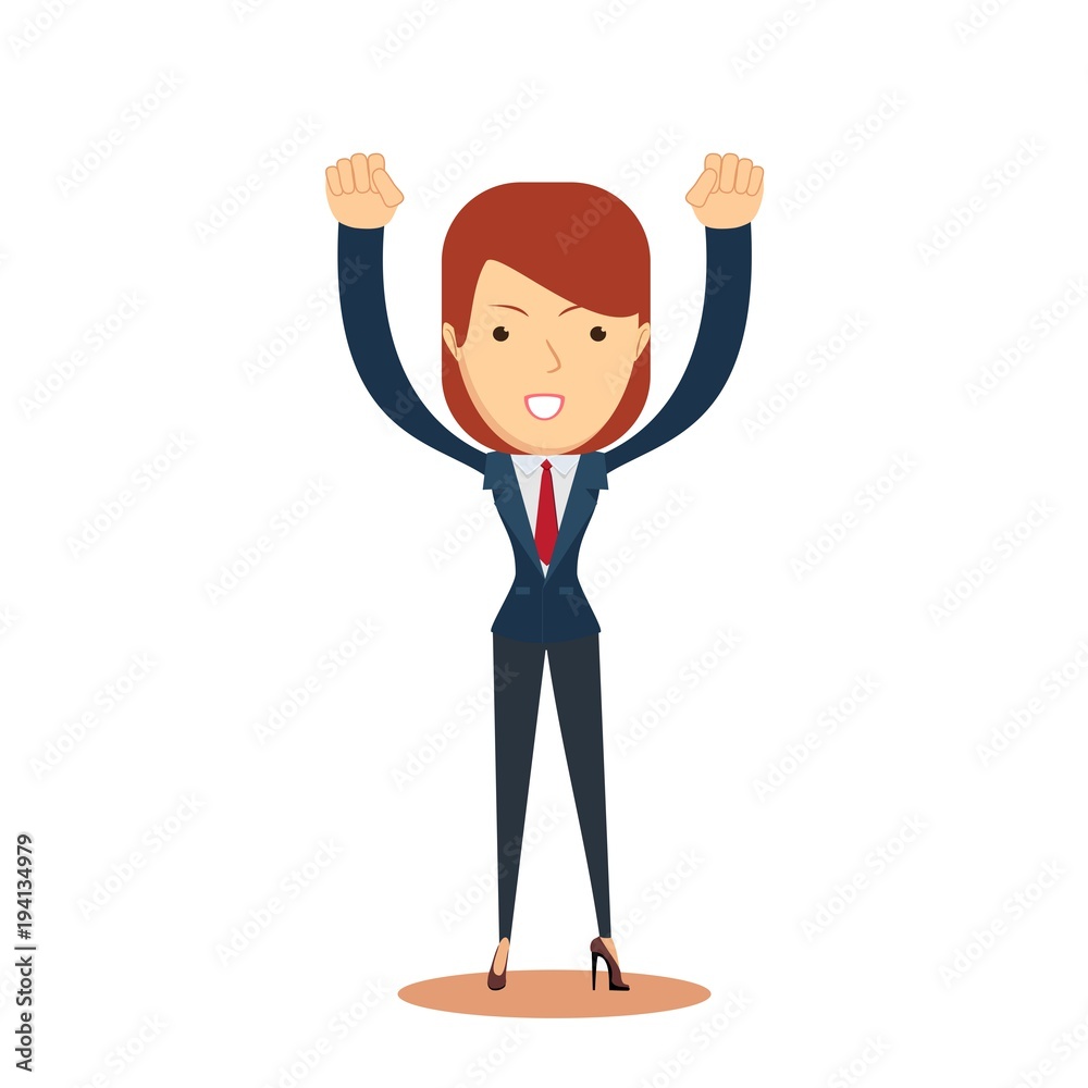 full length illustration of a young business woman cheering with her ...