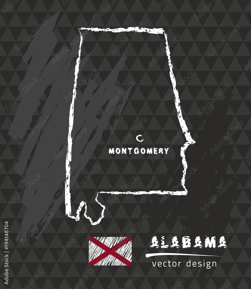 Alabama map, vector pen drawing on black background Stock Vector ...