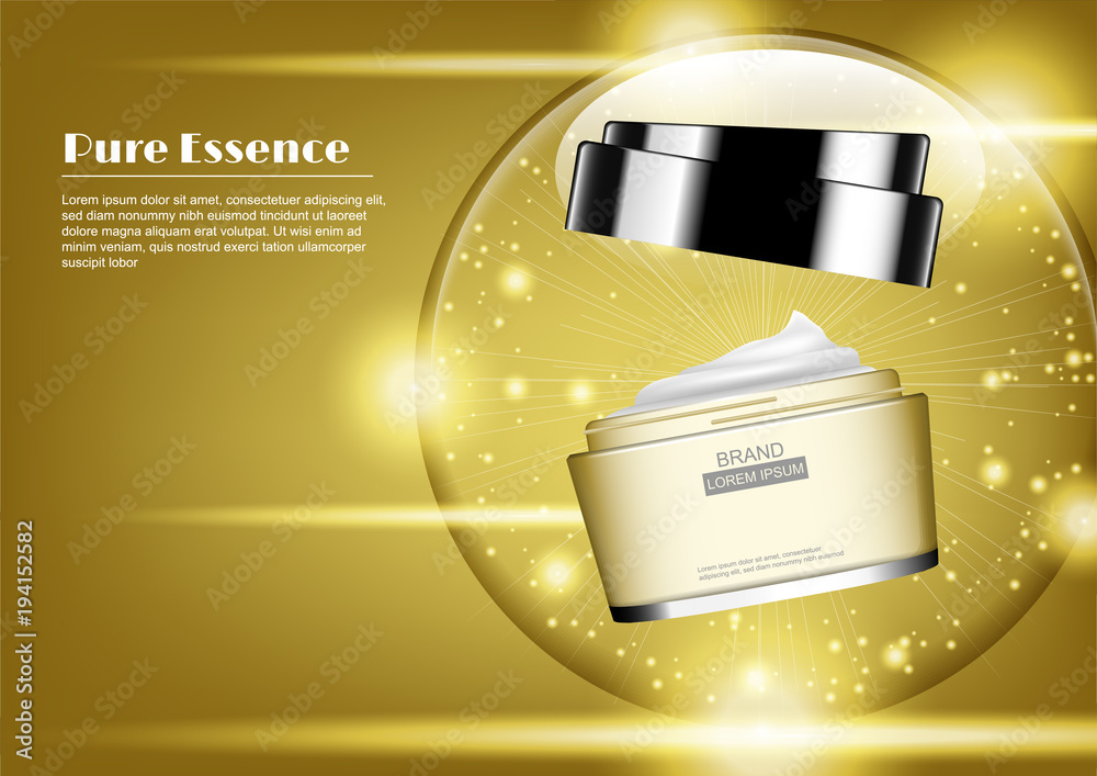 skincare product with gold water drop and lens flare light effects ...
