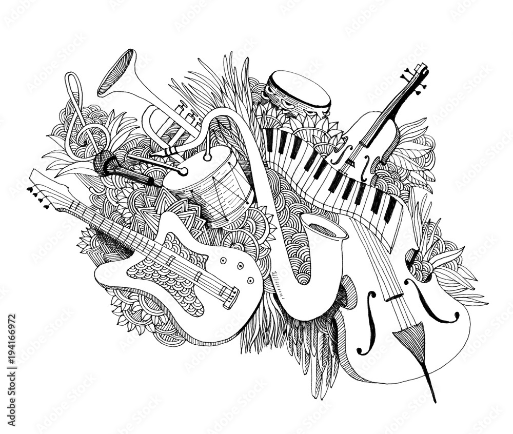 Composition of musical instruments Stock Illustration | Adobe Stock